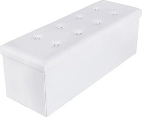 Puf 38 x 110 x 38 cm, skládací úložný otoman z umělé kůže, bílý