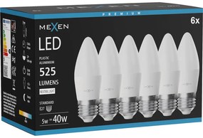 Mexen Nova 6x LED žárovka E27, C37, 5W, Neutrální - 4000K, 525 lm - L102-E27-0540-01x06