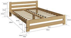 Postel z masivu VitBed 140x200cm Eureka dub s roštem + Matrace Niobé 140x200