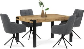 Jídelní stůl MDF divoký dub, kov černý mat (140 x 88) cm – deska tl. 100 mm