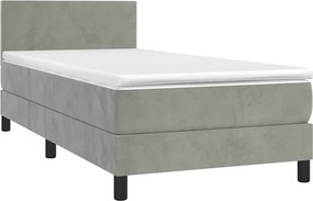 Box spring postel s matrací a LED světle šedá 90x190 cm samet 3134255