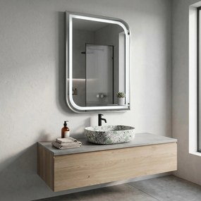 Rea Zrcadlo 80x60 cm s vyhříváním a regulovatelným LED osvětlením HOM-00301 kartáčovaný nikl