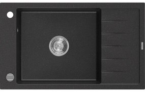 Mexen Elias 1-miskový granitový dřez s krátkým odkapávačem 795 x 480 mm, Černá/Stříbrná kovová - 6511791005-73