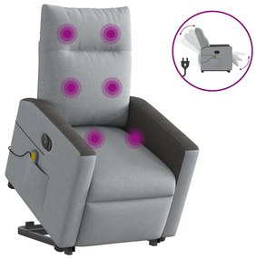 Elektrické zvedací masážní polohovací křeslo světle šedé textil 3324073