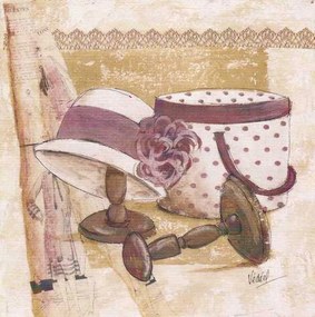 ART-STYLE Obrázek 30x30, krabice &amp; klobouk, rám bílý s patinou