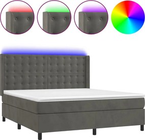 Box spring postel s matrací a LED tmavě šedá 180x200 cm samet 3139818