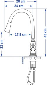 Rea Deco, vysoká dřezová baterie h-430, černá matná/retro, REA-B0182