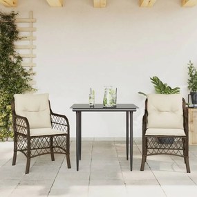 3dílný bistro set s poduškami hnědý polyratan 3212110
