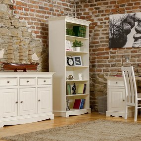 Massive home | Bílá knihovna Belluno Elegante z masivu s bílou deskou