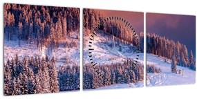 Obraz zimní krajiny (s hodinami) (90x30 cm)
