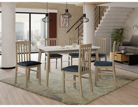 Rozkládací jídelní stůl se 6 židlemi AL16, Barva dřeva: bílá, Potah: Zetta 300, Barvy nožiček: Sonoma