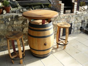 Nábytek ze sudu Stůl ze sudu a 2x barová židle malá/ nízká dřevo: dub