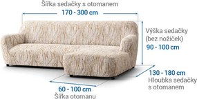 Bielastické potahy UNIVERSO NOVÉ žíhané béžové sedačka s otomanem vpravo (š. 170 - 300 cm)