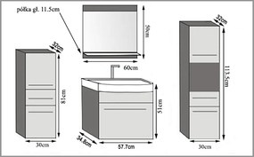 Koupelnový nábytek Belini šedý mat + umyvadlo + zrcadlo  ROD M 5/0/W/SR/0/ZW