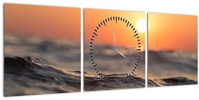 Obraz mořské vlnky (s hodinami) (90x30 cm)