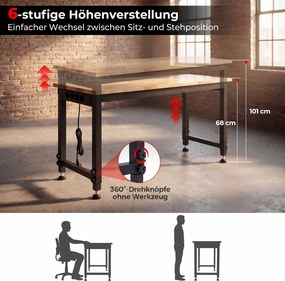 Costway 122 cm odolný pracovní stůl Výškově nastavitelný s kovovým rámem