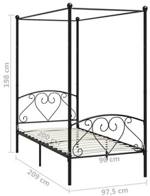 vidaXL Marketos Rám postele s nebesy černý kovový 90 x 200 cm