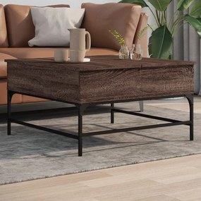 Konferenční stolek hnědý dub 80x80x45 cm kompozitní dřevo a kov - Default Title
