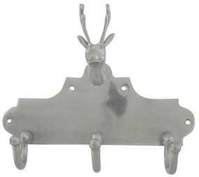 Nástěnný kovový stříbrný věšák s jelenem - 24*11*31cm