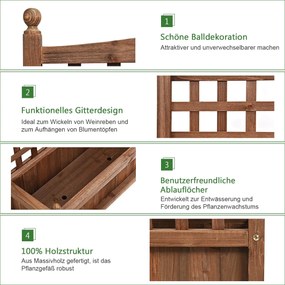 Costway Zahradní mřížoví květinový truhlík s květináčem z masivního dřeva tmavě