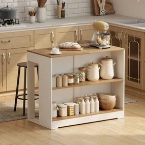HOMCOM barový stůl, 3úrovňový vysoký stůl se 2 otevřenými přihrádkami, deska v designu přírodního dřeva 113 x 60 x 90 cm bílá