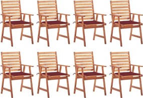 vidaXL Zahradní jídelní židle 8 ks s poduškami masivní akáciové dřevo [3078378] Barva: vínová červená