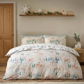 Flanelové povlečení na jednolůžko v přírodní barvě 135x200 cm Brushed Christmas Deer – Catherine Lansfield