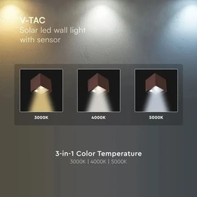 LED Sol nástěnné svítidlo se sen LED/9W/3,7V 3000/4000/5000K IP65 2600 mAh hnědá