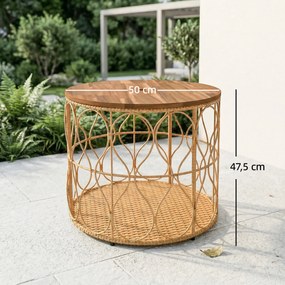 Outsunny kulatý stolek Ø50 cm – odolný venkovní stolek s ratanovým vzhledem, akáciová deska, nastavitelné nožičky, nosnost 80 kg, bistro stolek na te…