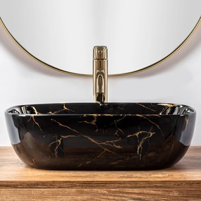 Rea Belinda Marble umyvadlo na desku, 47 x 34 cm, černá lesklá, REA-U8907