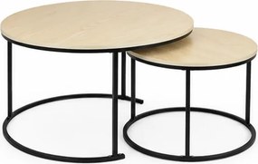 konferenční stolek, sada 2 ks, kulatý, dřevo/kov, průměr 40/60 cm, výška 37/45 cm, černá/borovice Dekorino BRAZER