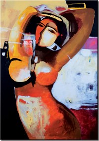 Obraz Sentimentální akt (5dílný) - erotika s ženou na oranžovém pozadí