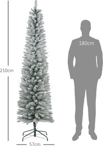 HOMCOM Vánoční strom 210 cm, LED světelný řetěz, umělé větve, nehořlavý, kovová základna, zelený