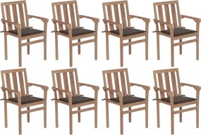 vidaXL Stohovatelné zahradní židle s poduškami 8 ks masivní teak [3073433] Barva: antracitová