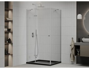 Mexen Roma, sprchový kout s křídlovými dveřmi 100 (dveře) x 80 (stěna) cm, 6mm čiré sklo, chromový profil + slim sprchová vanička černá + chromový sifon, 854-100-080-01-00-4070