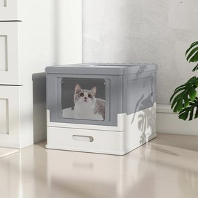 Costway Skládací box na stelivo s víkem a výsuvným tácem a předním vstupem