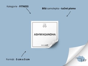 ASHWAGANDHA - Samolepka na dózu pro fitness doplňky - DomaLEP tvar: OBDÉLNÍK, barva: BÍLÁ - ČERNÉ písmo, velikost: š. 6 cm x v. 8 cm – základní písmo