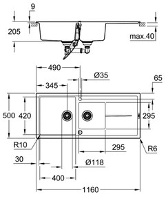 GROHE 31643AP0 - Kompozitní dřez K400 1160 × 500 mm kámen/černá