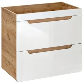 COMAD Závěsná skříňka s umyvadlem - ARUBA 820 white, šířka 60 cm, dub craft/lesklá bílá