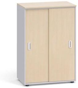 Kancelářská skříň zasouvací dveře PRIMO, 1087 x 800 x 420 mm, šedá / bříza