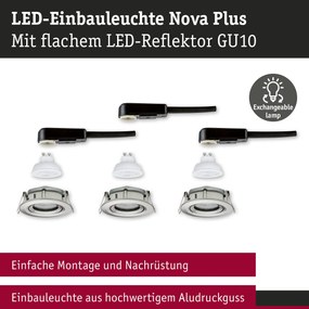 P 92417 LED vestavné svítidlo Nova Plus GU10 Flat IP65 93mm 3x4,9W 230V stmívatelné 2700K kov kartáčovaný - PAULMANN
