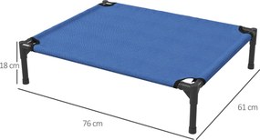 PawHut skládací psí bedna střední velikosti pro vnitřní a venkovní použití, zdvižená psí postel, kovový rám a Oxford textilie, 76x61x18 cm, Modrá