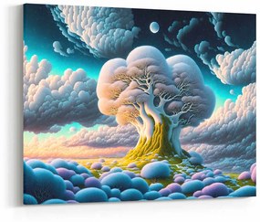 Obraz starý strom a bílá oblaka ve fantasy světě