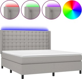 Box spring postel s matrací a LED světle šedá 160x200 cm textil 3138645