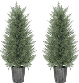 HOMCOM sada 2 velkých umělých cypřišů 90 cm v květináčích – realistické plastové rostliny do obýváku, ložnice, kanceláře či kryté terasy | Aosom