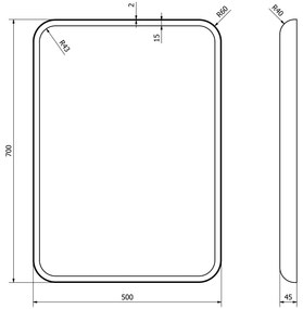 Sapho, FLOAT LED podsvícené zaoblené zrcadlo v rámu 500x700mm, bílá, 22571