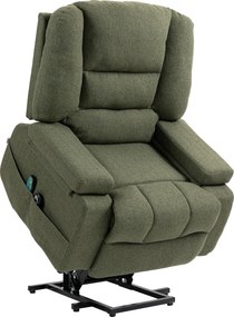 HOMCOM elektrické křeslo s funkcí vstávání, masážní a topná funkce, nastavitelný sklon, opěrka nohou, ovladače, zelená