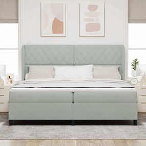 Postel s boxspringem s čelo Světle šedá 200 x 200 cm samet 3340892