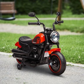 HOMCOM Elektrická motorka pro děti, 3 km/h, se 2 odnímatelnými tréninkovými koly, pro 1,5-3 roky, červená, bezpečné elektrické vozidlo