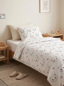 Sinsay - Bavlněná souprava povlečení s motivem koček - bílá